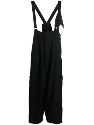 Yohji Yamamoto Drop-crotch Wool Suspender Trousers - Black
