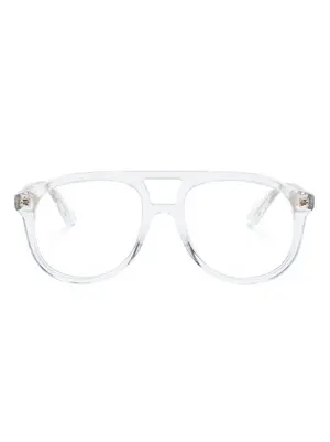Gucci Logo-plaque Pilot-frame Glasses - Neutrals