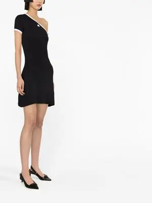 COURREGES Embroidered-logo Asymmetric Dress - Black