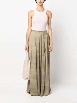 ZIGGY CHEN Distressed Pleated Maxi Skirt