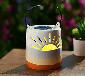 LIGHTSCAPES Illuminated Solar Ceramic Lantern W/ Cut-out - One-color