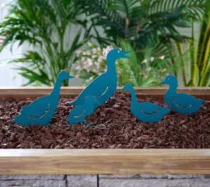 MARIGOLD 5 Piece Metal Duck Family Silhouette Garden Stakes - One-color