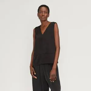 Everlane Satin V-neck Peplum Top - Black