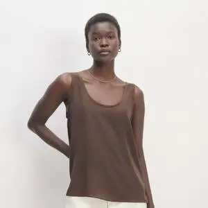 Everlane Washable Silk Scoop Tank - Brown