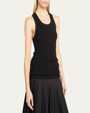 Proenza Schouler Matte Viscose Ribbed Knit Tank Top - Black
