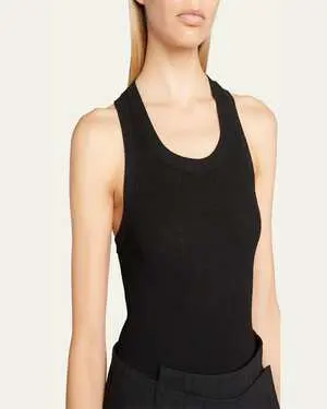 Proenza Schouler Matte Viscose Ribbed Knit Tank Top - Black