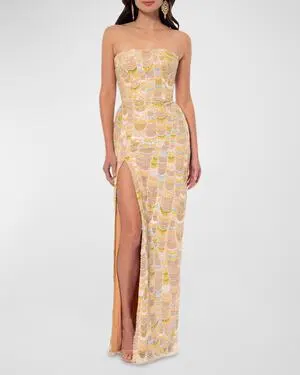 HELSI Lola Strapless Sequin Column Gown - Summer Yellow