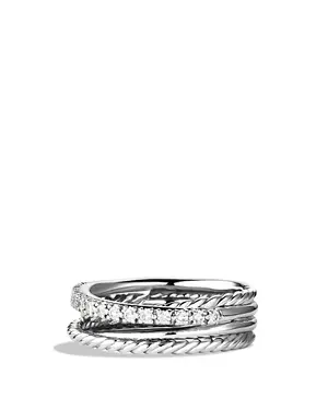 David Yurman Crossover Ring With Diamonds - Silver