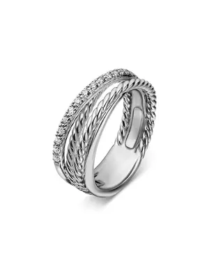 David Yurman Crossover Ring With Diamonds - Silver