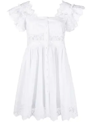 Alberta Ferretti Square-neck Fluted Midi Dress - White