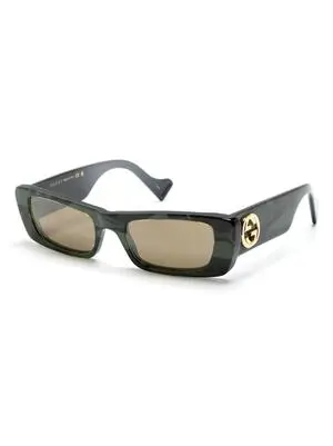 Gucci Logo-plaque Rectangular Sunglasses - Green