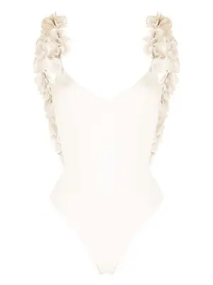LA REVECHE Amira Floral-appliqué Swimsuit - Neutrals