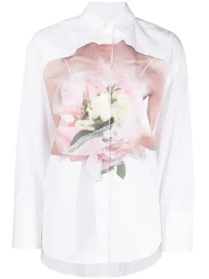 MSGM Rose-print Poplin Shirt