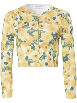 Carolina Herrera Floral-print Fine-knit Cardigan - Yellow