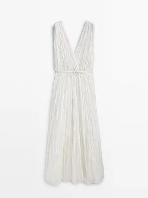 Massimo Dutti Pleated Dress With Drawstring In White - 49% Off |  Editorialist