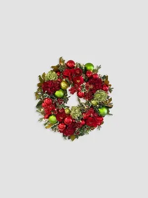 WINWARD HOME Permanent Botanicals Hydrangea & Amaryllis Wreath - Red