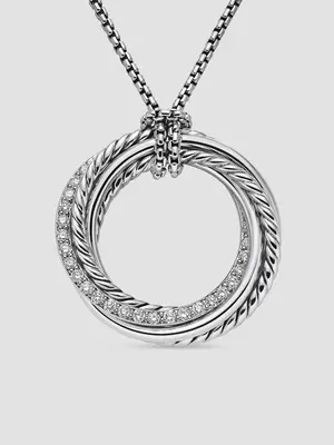 David Yurman Crossover Pendant Necklace In Sterling With Diamonds, 26mm - Diamond
