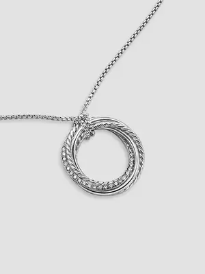 David Yurman Crossover Pendant Necklace In Sterling With Diamonds, 26mm