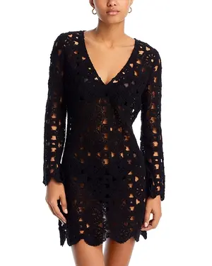 Aqua Swim Crochet Cover Up Dress Exclusive - Black