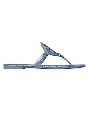 Tory Burch Women's Miller Crocodile-Embossed Metallic Sandals - Laguna Blue  - Laguna Blue