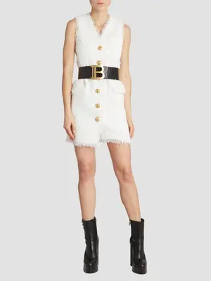 Balmain Crocodile-embossed Leather B Belt
