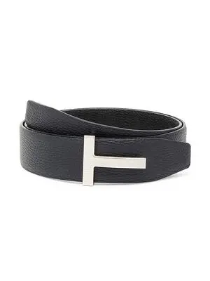 TOM FORD Men's Reversible T Logo Leather Belt - Dark Navy Black  - Dark Navy Black