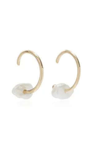 WHITE/SPACE Lagniappe 14k Yellow Gold Pearl Huggie Earrings