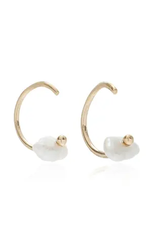 WHITE/SPACE Lagniappe 14k Yellow Gold Pearl Huggie Earrings
