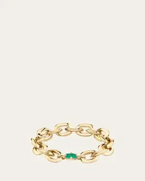 Lizzie Mandler 18k Knife Edge Oval Link Ring With Emerald