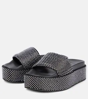 Versace Embellished Satin Platform Slides