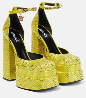 Versace Medusa Aevitas Embellished Platform Pumps - Yellow