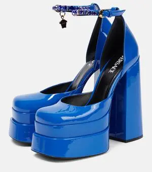 Versace Medusa Aevitas Patent Leather Platform Pumps - Blue