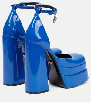 Versace Medusa Aevitas Patent Leather Platform Pumps - Blue