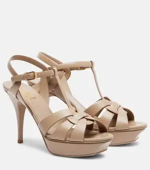 Saint Laurent Tribute 105 Leather Platform Sandals - Cream
