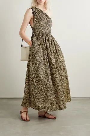 Matteau Net Sustain One-shoulder Floral-print Organic Cotton-poplin Maxi Dress
