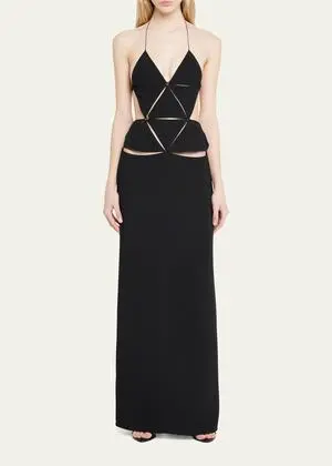 triangle cut out dress $1895 Mnot Women's Black Triangle Cutout Halter Gown Dress Size 4