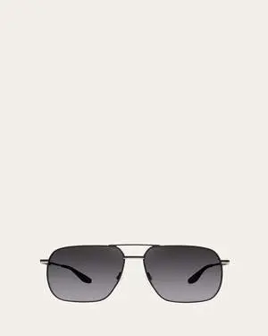Barton Perreira Royale Titanium Aviator Sunglasses - Black Satin/gold/smolder