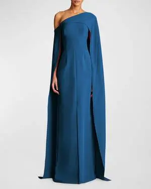 halston one shoulder crepe dress Halston - One-shoulder Asymmetric Crepe Gown - Ivory