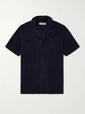 Orlebar Brown Howell Camp-collar Cotton-terry Shirt - Blue