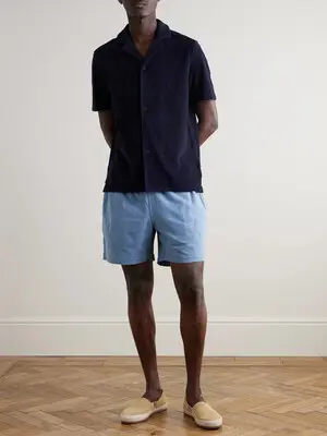 Orlebar Brown Howell Camp-collar Cotton-terry Shirt - Blue