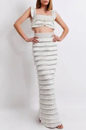 PatBO Metallic Fringe Maxi Skirt