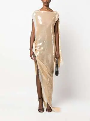 Rick Owens Asymmetric Sequinned Maxi Dress - Neutrals