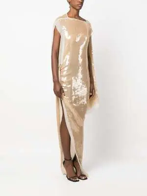 Rick Owens Asymmetric Sequinned Maxi Dress - Neutrals