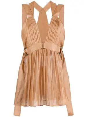 Alberta Ferretti Pleated V-neck Sleeveless Blouse - Brown