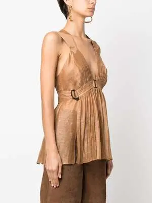 Alberta Ferretti Pleated V-neck Sleeveless Blouse
