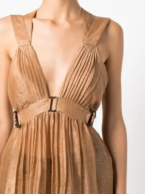 Alberta Ferretti Pleated V-neck Sleeveless Blouse