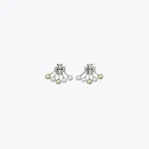 Tory Burch Moondance Pearl Front-back Earrings - Tory Silver/light Sapphire/pearl