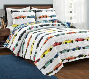 LUSH DECOR Race Cars Twin 2-piece Reversible Qu Ilt Set - One-color