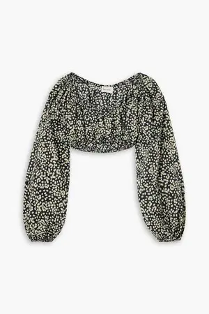 Matteau Cropped Floral-print Cotton-poplin Top