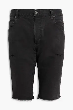Balmain Slimfit Frayed Denim Shorts - Black